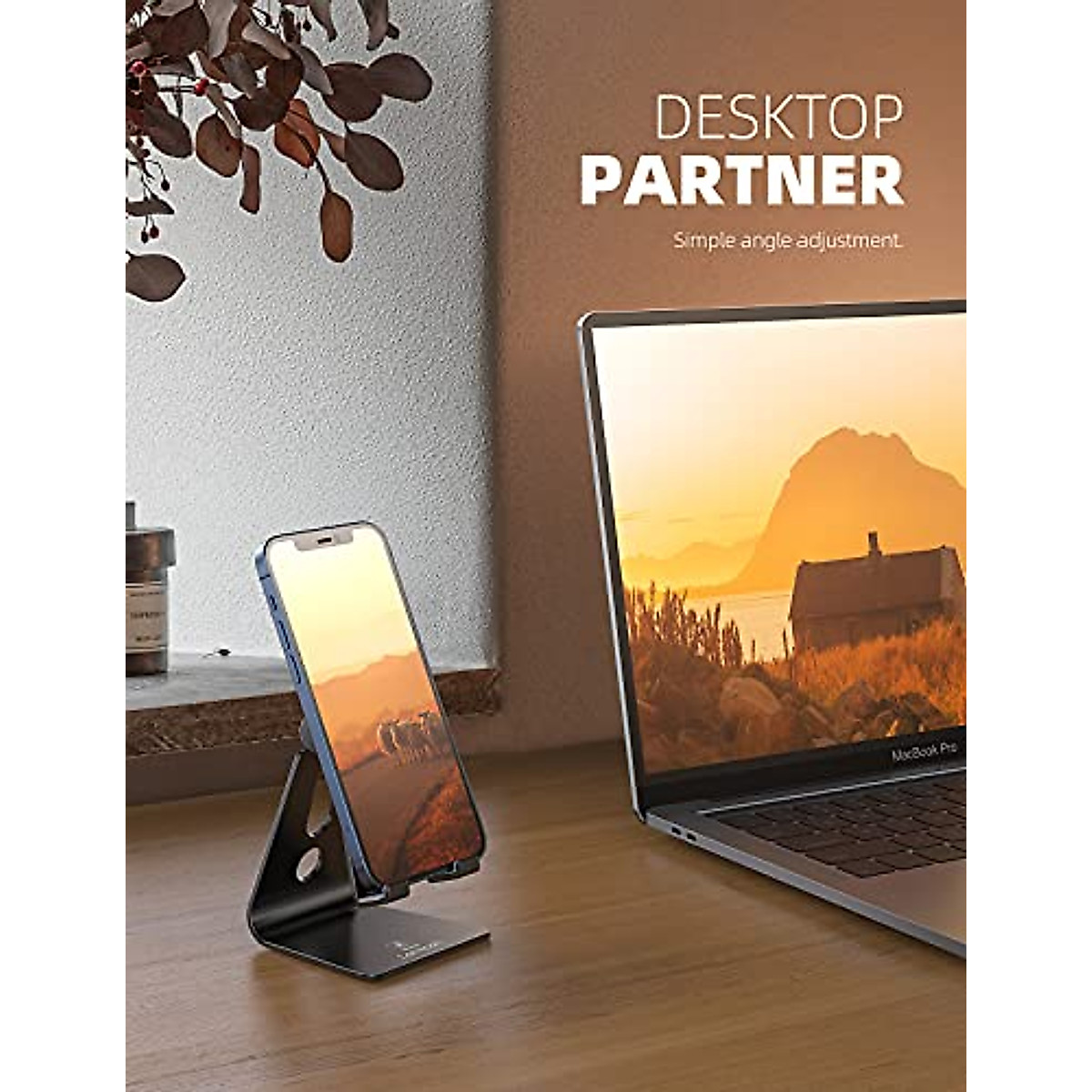 Adjustable Cell Phone Stand, Lamicall Desk Phone Holder, Cradle, Dock, Compatible with iPhone 14, Plus, Pro, Pro Max, 13 12 X XS,4-8" Phones, Office Accessories, All Android Smartphone, Black