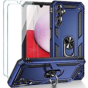 Muntinfe for Galaxy A14 5G Phone Case, Samsung Galaxy A14 5G Case with Screen Protector [2 Pack], [Military Grade 16ft. Drop Tested] Magnetic Ring Holder Kickstand Protective Cover, Blue