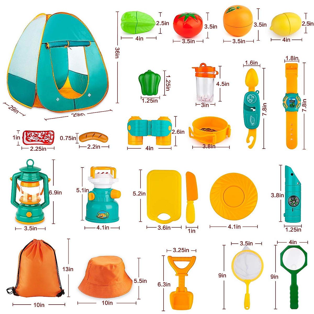 Aokiwo 45Pcs Kids Camping Tent Set, Pop Up Play Tent with Camping Gear Tools Indoor Outdoor Pretend Play Set for Toddler Boys/Girls - Including Telescope, Walkie Talkie, Camping Tent, Stove, and etc