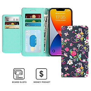 CoverON Pouch Compitable with iPhone 14 Wallet Case for Women, RFID Blocking Flip Folio Stand Vegan Leather Floral Cover Sleeve Card Slot for Apple iPhone 14 6.1 Phone Case - Flower
