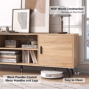 AUXSOUL Mid Century Modern TV Stand - 70" for 75" TV, Wood with Storage, Entertainment Center for Living Room & Bedroom, Media Console, Oak