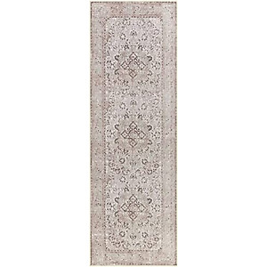 Hauteloom Bethany Traditional Medallion Living Room Bedroom Neutral Area Rug - Machine Washable - Vintage Distressed Faded - Boho Bohemian - Beige, Cream, Cream, Blush - 7'10" x 10'2"