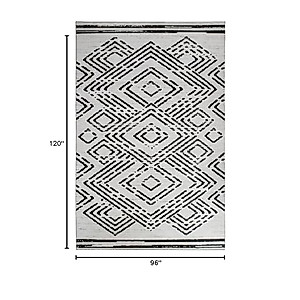 Syalife Boho Area Rug, Non Shedding 8x10 Washable Rug with Non Slip Backing, White and Black Modern Geometric Carpet, Indoor Bohemian Rug for Living Room Entryway Bedroom Kitchen - White, Black