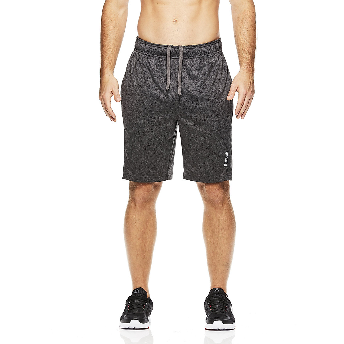 Reebok Men's Drawstring Shorts - Athletic Running & Workout Short w/Pockets - Charcoal Fireball, Small