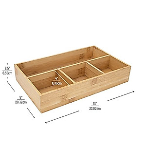 Mind Reader Bamboo Desk, Drawer, Coffee Condiment, Makeup Organizer, 4-Section, Brown