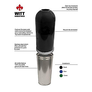 Witt Industries 15DTBK Steel 15-Gallon Standard Dome Top Indoor Waste Receptacle with Galvanized Liner, Round, 15" Diameter x 35" Height, Black