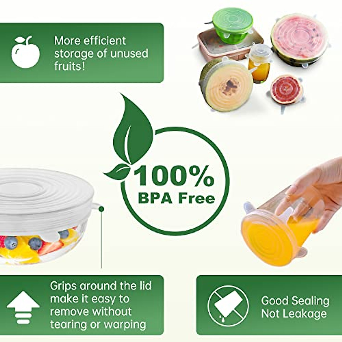 14 Pack Silicone Stretch Lids, 8 Different Sizes Leak-Proof Reusable Stretch Lids Include XXXL Diameter of 10.6” Food Storage Covers for 2.6”-13” Container, Microwave & Dishwasher & Refrigerator Safe