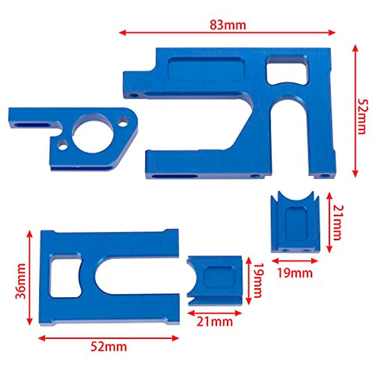 DKKY Aluminum 7075-T6 Motor Mount Set Motor Base Carbon Fiber Differential Cover for 1/8 Sledge 4WD Monster Truck 95076-4 49mm Motor RC Model Car Parts (Blue)