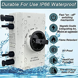 KarlKers IP66 Solar PV DC Quick Disconnect Switch 64 Amp, 1000V Solar Combiner Box, PV Solar Panel Disconnect Switch with Solar Connector for Solar Power System, Off/On-Grid Solar System, RV and Boats