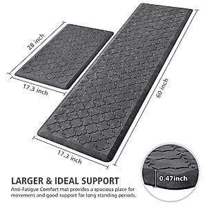 WISELIFE Kitchen Mat Cushioned Anti Fatigue Floor Mat,Thick Non Slip Waterproof Kitchen Rugs and Mats,Heavy Duty Foam Standing Mat for Kitchen,Floor,Office,Desk,Sink,Laundry (17.3"x28"+17.3"x60")