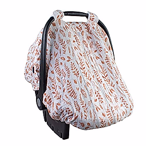 Bebe au Lait Classic Muslin Car Seat Cover, Easy Snap Straps, Fully Zippered Opening - Pink Leaves