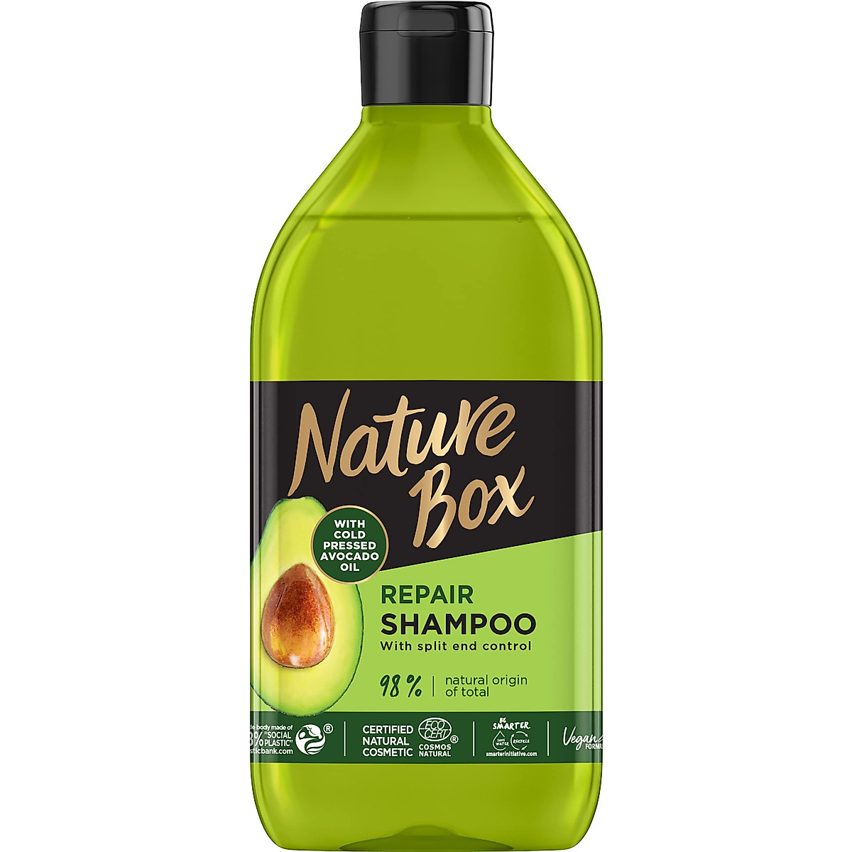 NATURE BOX shampoo with cold pressed avocado oil for deep hair repair and split end control, 385ml, NO SILICONS, NO SULFATES, NO PARABENS