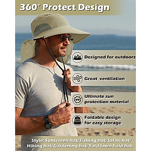 Neck Flap Sun Hat with Wide Brim, UPF 50+ Hiking Safari Fishing hat for Women Men, Sun Protection Hat for Summer Adventures Olive