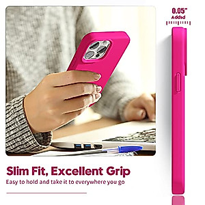 oakxco for iPhone 13 Pro Max Phone Case Liquid Silicone, Fluorescent Bright Solid Color, Cute Thin Slim Soft Rubber TPU Plain Smooth Gel Matte Protective Cover for Women Girl, Fuchsia Hot Pink