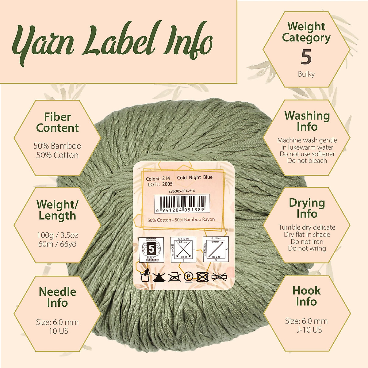 JubileeYarn Bamboo Cotton Chunky Yarn - 100g/Ball - Midnight Black - 2 Balls