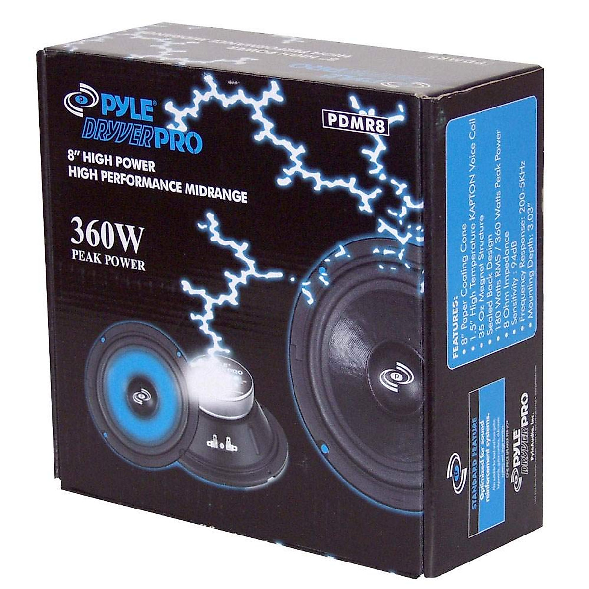 Pyle 2 Pro 8 Inch 360 Watt 8-Ohm Black Driver Mid Range Audio Speakers | PDMR8