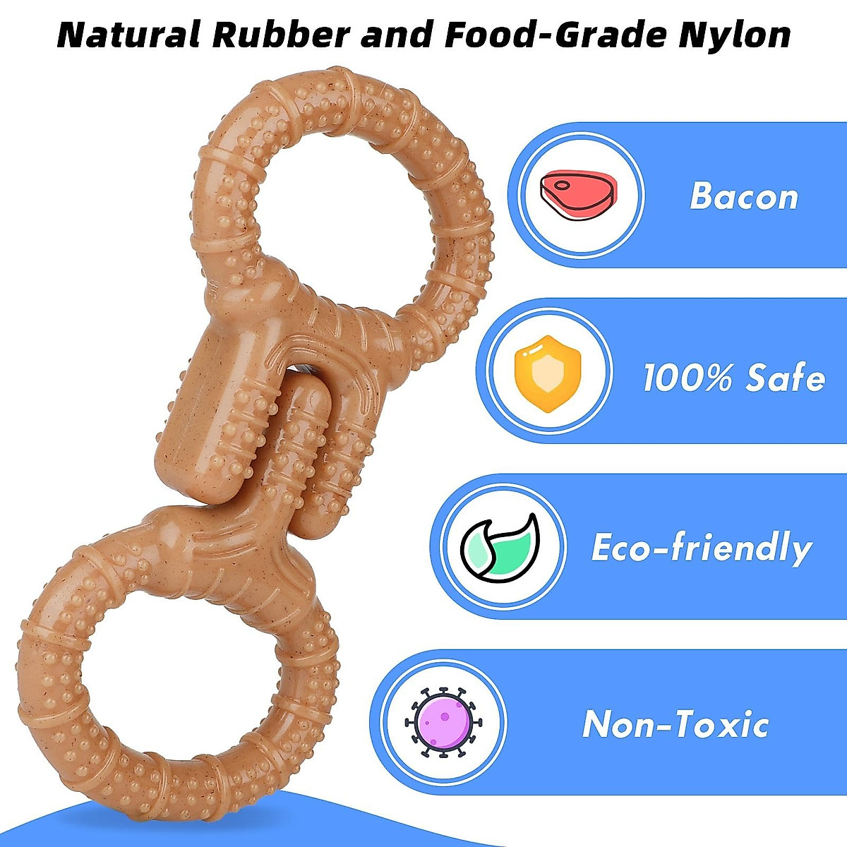 SUSSEXHOME Molar Teeth Indestructible Dog Chew Toy - Long Lasting Dog Chew Toys for Aggressive Chewers - Natural Rubber & Food-Grade Nylon - Deep Cleaning Teething Toy for Big Pets - Brown