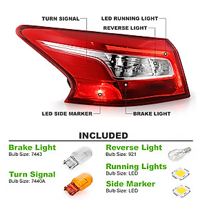 Tail Light Assembly OE Style Replacement for 2016-2018 Nissan Sentra, Replaces Tail Light Rear Brake Lamp Outer Left Driver Side 265553YU0A NI2804108