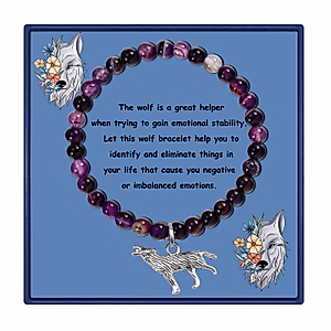PARTNER Wolf Lover Gift Wolf Spirit Animal Gift Wolf Charm Wolf Bracelet Jewelry Inspiration Gift for Friend (Purple)