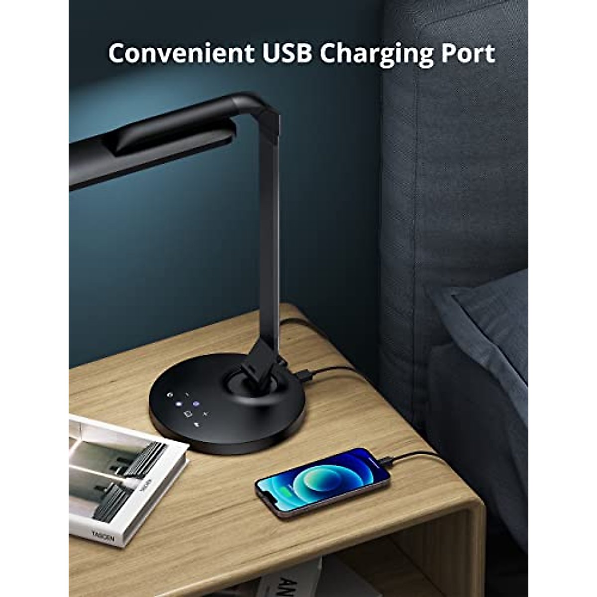 soysout LED Desk Lamp, Dimmable Piano Light, Eye-Caring Table Lamp with USB Charging Port, 4 Color Modes & 4 Brightness Levels,1 Hour Timer for Reading, Study, Working, Black