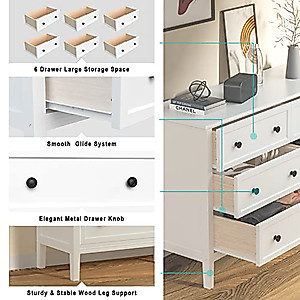 CARPETNAL White Dresser, Modern Dresser for Bedroom, 6 Drawer Double Dresser with Metal Handles, Dresser for Hallway, Entryway