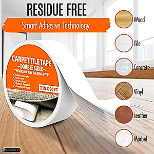 ALL FLOORING NOW Double Sided Tape Heavy Duty Carpet Tape 2in x 90ft For Carpet Tiles, Rug Tape, Vinyl Flooring, Indoor Outdoor Carpet, Grip Tape, Rug Tape Hardwood Floor Double Stick Tape Rug Gripper