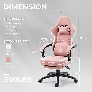 Dowinx Gaming Chair Breathable Fabric Computer Chair with Pocket Spring Cushion, Comfortable Office Chair with Gel Pad and Storage Bag,Massage Game Chair with Footrest,Pink