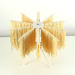 Ourokhome Collapsible Pasta Drying Rack, Plastic Foldable Homemade Fresh Spaghetti Stand Dryer Noodle Hanger for Kitchen with 10 Arms, Stable, Easy Storage, Quickly Set Up (White)