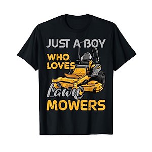 Just A Boy Who Loves Lawn Mowers Proud Gardener Mowing Kids T-Shirt