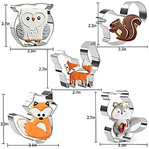 KAISHANE 5PCS Animal Cookie Cutter Set - Fox Owl Raccoon Squirrel Forest Woodland Animal Cookie Cutters Molds for Kids