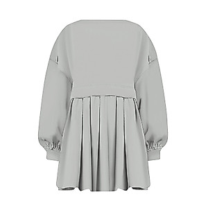 Women's Casual Dresses Chiffon Pocket Crew Neck Sweatshirt Dress Plaid Casual Kawaii Jean Dress Hawaiin Off Shoulder Dress 02 Gray Large