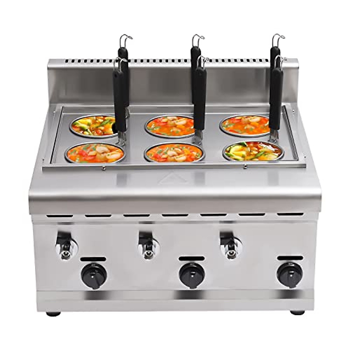 6 Holes Commercial Noodle Cooking Machine Propane Gas Noodle Pasta Desktop Cooker Ramen Cooker Kitchen Stainless Steel Noodle Machine for Restaurants,Noodle Shops