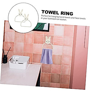 FONDOTIN 2pcs Towel Rack Wall Hanger Hooks Towel Rack Wall Mounted Beach Towel Clip Bath Towel Holder Round Towel Holder Year of Rabbit Decoration Towel Hanger Cartoon Towel Holder White