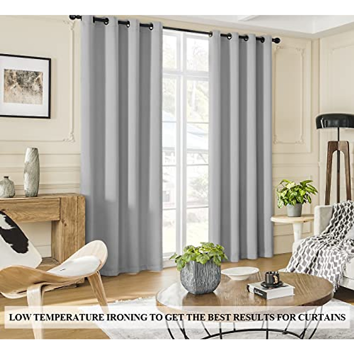 Rutterllow 100% Blackout Curtains, Full Shade Long Complete Drapes for Living Room, Thermal Insulated Bedroom Window Treatment Drapes (2 Panels, Light Gray, 52 x 90 inch)