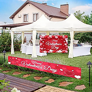 Valentines Day Banner Decor, Happy Valentine's Day Backdrops Banner Decoration, Large Yard Fence Banner & Backdrops Photography for Home, Hanging Red Heart Valentines Day Party Romantic Decor Favor