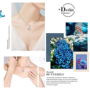 EUDORA Sterling Silver Initial A Necklaces for women Alphabet A Necklace Initial Personalized Letter A Pendant with Blue Cubic Zirconia Butterfly for Mom 18" Chain