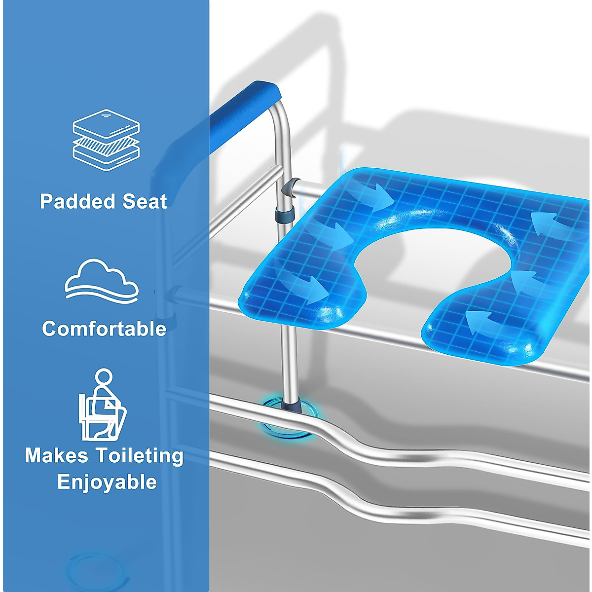 Deewow Raised Toilet Seat with Handles up to 450lbs, Elevated Toilet Seat Riser for Seniors, Raised Toilet Seat for Elderly, Pregnant and Handicap, Height Adjustable, Fit Any Toilet, Blue