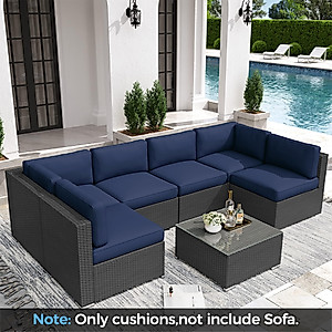 Oakmont Outdoor Replacement Cushions for Patio Conversation Set, Water-Resistant Cushions for Patio Furniture, 14-Piece Cushions for 6-seat Outdoor Sectional Sofa (Dark Blue)