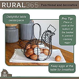 Rural365 Chicken Egg Basket - Chicken Shaped Decorative Black Metal Wire Basket Farm Style Kitchen Egg Collecting Basket