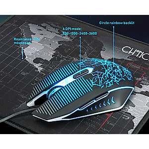 Keyboard and Mouse Gaming LED Wired Combo with Emitting Character Keyboard 4800DPI 2 Side Button USB Mouse Rainbow Backlit Mechanical Feeling Compatible with PC Raspberry Pi Mac Xbox one ps4