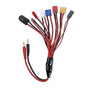 Micro Traders 8 in 1 Charger Adapter Connector Splitter Cable RC Battery Multi Charger to 4.0mm Banana Plug for TRX DIY Bare Wire JST T Plug XT60 EC3 FUTABA TA-Miya