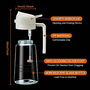 Kitchen Comfort 2 in 1 Oil Sprayer and Dispenser for Cooking - 16oz/470ml Glass Oil Bottle with Nozzle - Oil Sprayer for Cooking, Baking, Vinegar, Air Fryer, Frying, Olive Oil Sprayer – Off White
