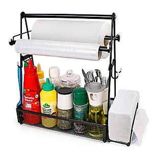 LAPACKER Grill Utensil Caddy, BBQ Silverware Caddy with Paper Tower Holder, Picnic Condiment Caddy Utensil Cutlery Holder for Out Grilling, Camping Accessories Organizer for Rv and Patio