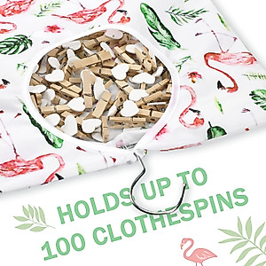 Woanger 2 Pcs Clothespin Bag with Hanging Hook 15 x 11 Inch Summer Laundry Clothes Pin Holder Waterproof Clothes Pin Hanging Bag Clothespin Storage Organizer with Large Opening (Elegant Style)