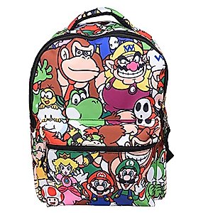 Nintendo Super Mario Backpack for Boys & Girls, School Bag with Front Pocket, Allover Character Print Gaming Bookbag with Padded Back and Adjustable Mesh Straps