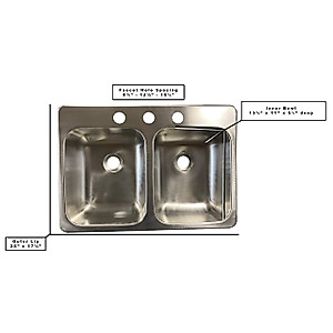 Class A Customs | 25" X 17" X 5" Stainless Steel Double Bowl Sink | 300 Series Stainless Steel | RV Camper Motor Home Sink | Concession Sink