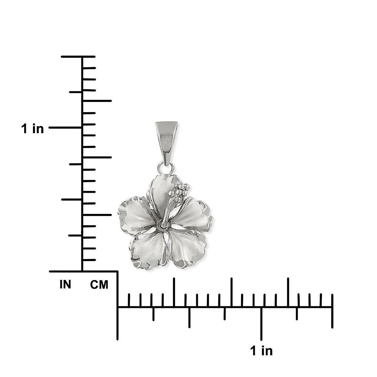 Hawaiian Silver Jewelry Hibiscus Pendant Necklace – 16 plus 2-inch Sterling Silver Chain Necklace with Hibiscus Flower Pendant – Italian Made Silver Chain – Sophisticated Silver Flower Pendant