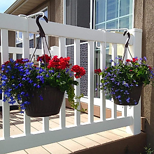 JOYSEUS 2 Pack Vinyl Fence Hooks, 5 x 10 Inches Durable White Powder Coated Steel Fence Hanger for Light, Hanging Plants, Bird feeders, Lights, Pool Equipment…