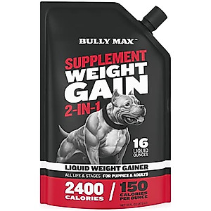 Weight Gainer for Puppies and Dogs by Bully Max | 2 in 1 High Calorie Dog Supplement | Premium Liquid Weight Gainer | Contains Omega 3 Fish Oil and Whey Protein | 16 oz. Bag