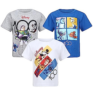 Disney Boys 3 Pack T-Shirts for Toddler and Little Kids – Blue/Grey/White